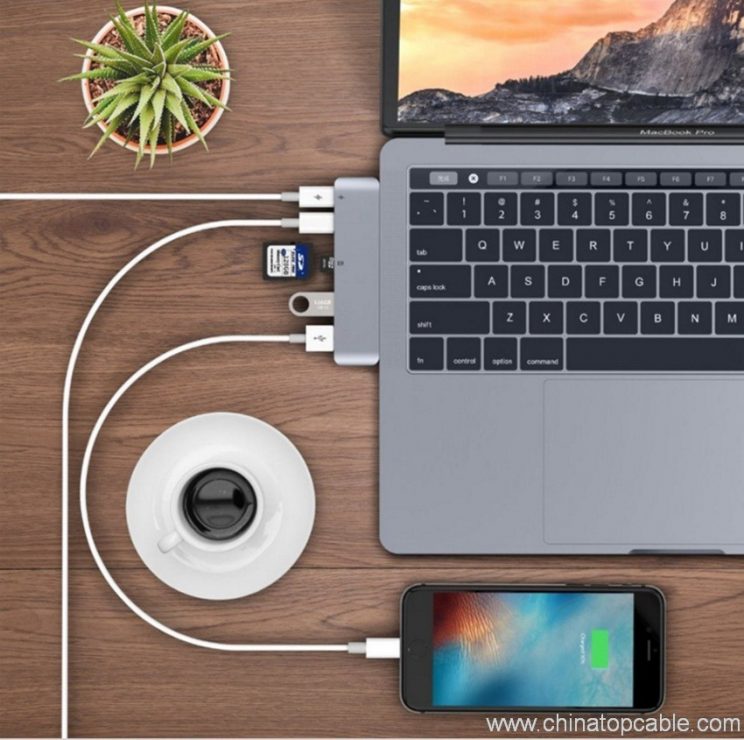 Aluminum 6 in 1 Type C Combo Hub for MacBook MultiPort USB C Charging ...