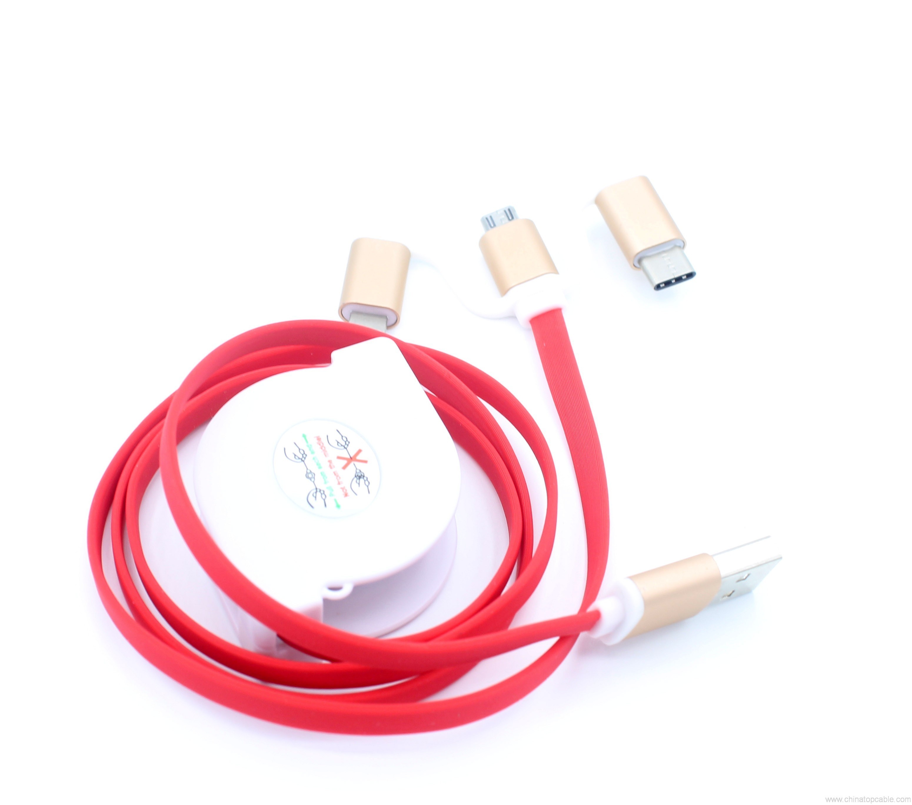 Type-c/micro/8 pin Multi 3 in 1 Retractable Noodle Flat USB Data ...