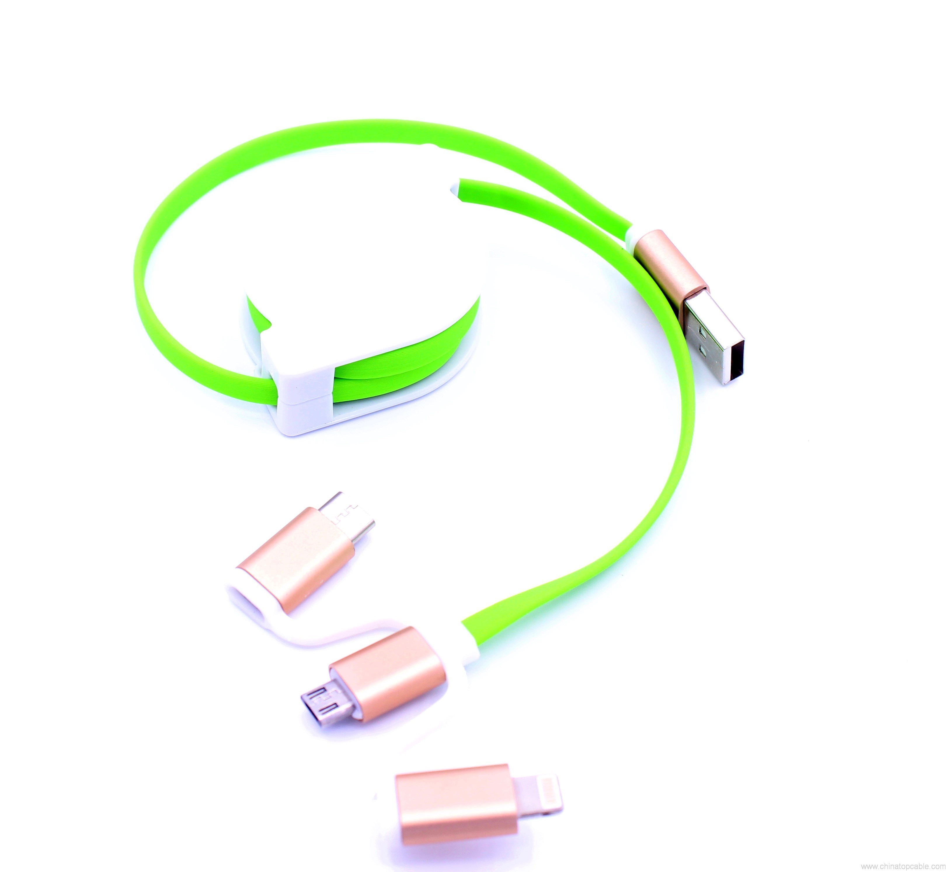 Type-c/micro/8 pin Multi 3 in 1 Retractable Noodle Flat USB Data ...