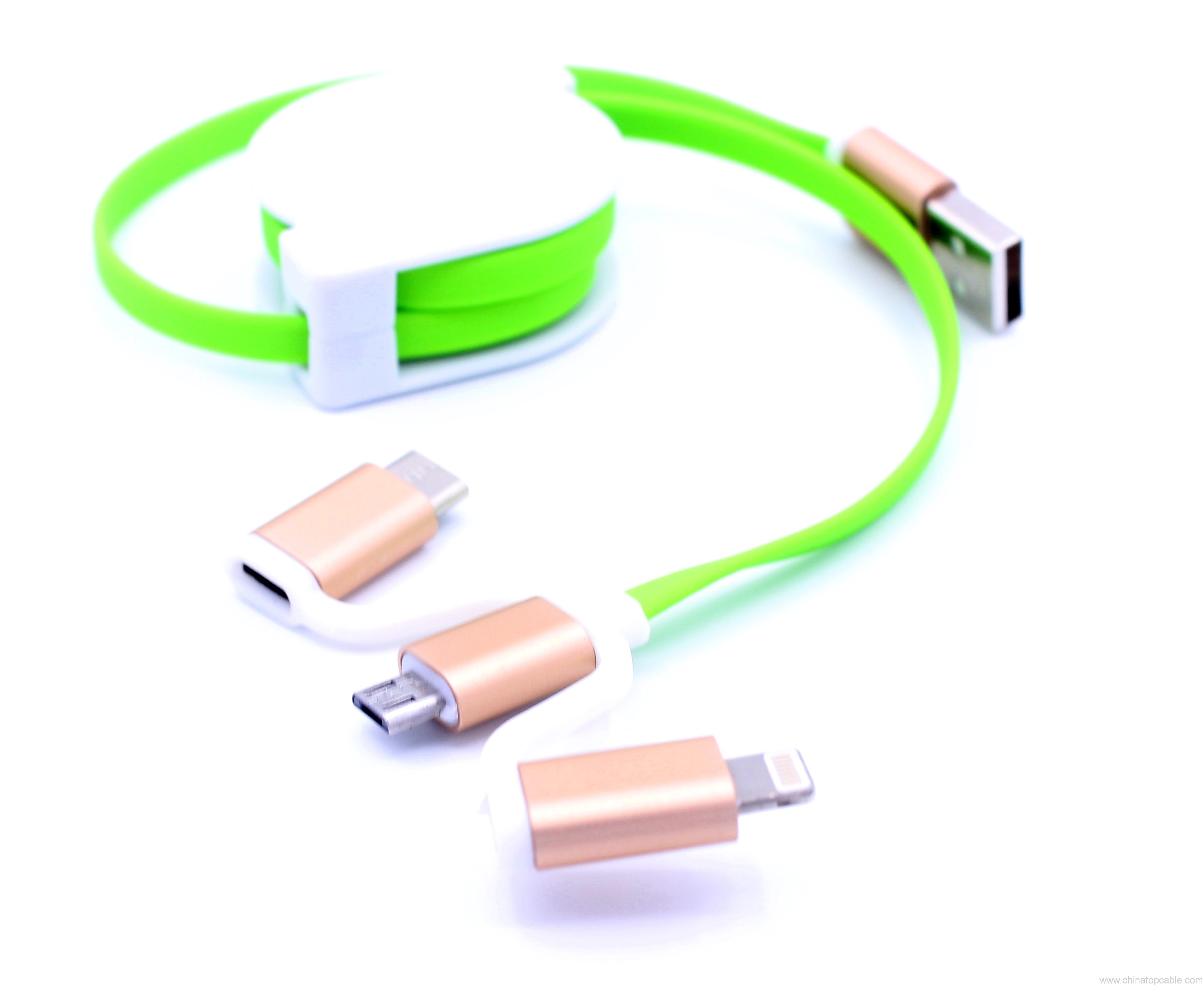 Type-c/micro/8 pin Multi 3 in 1 Retractable Noodle Flat USB Data ...