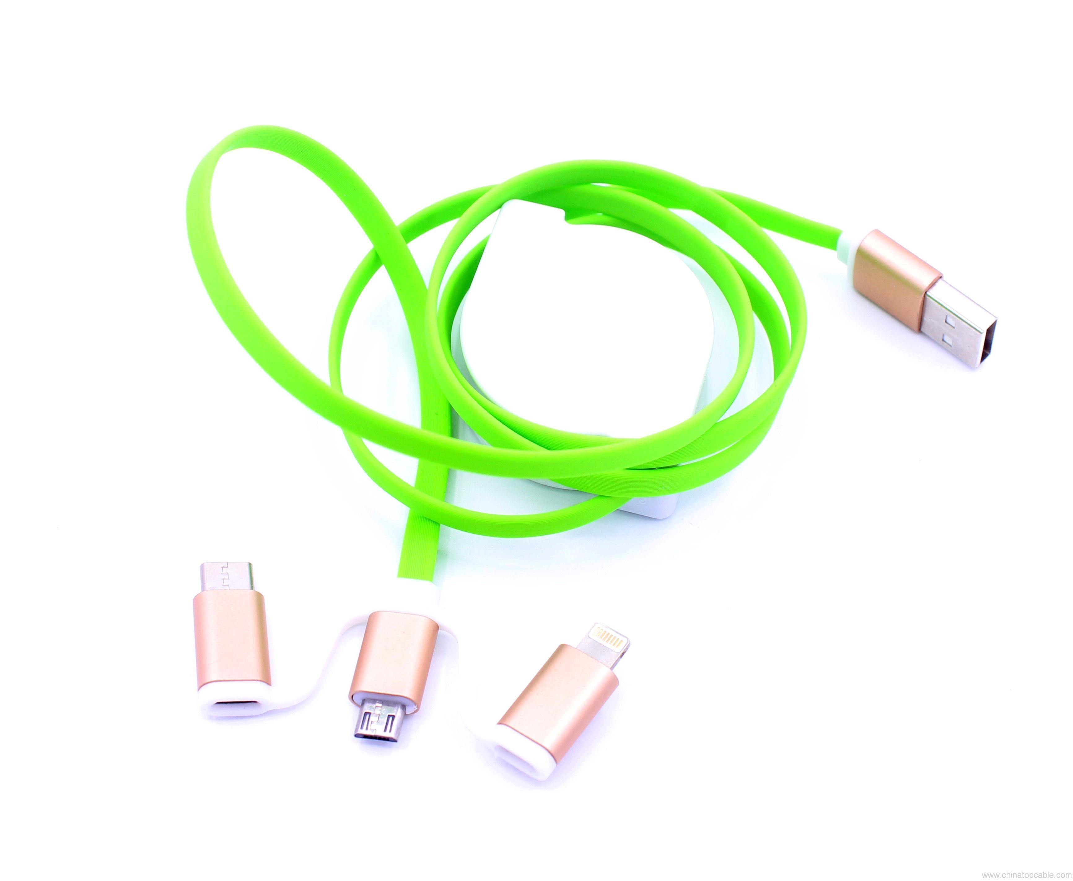 Type-c/micro/8 pin Multi 3 in 1 Retractable Noodle Flat USB Data ...