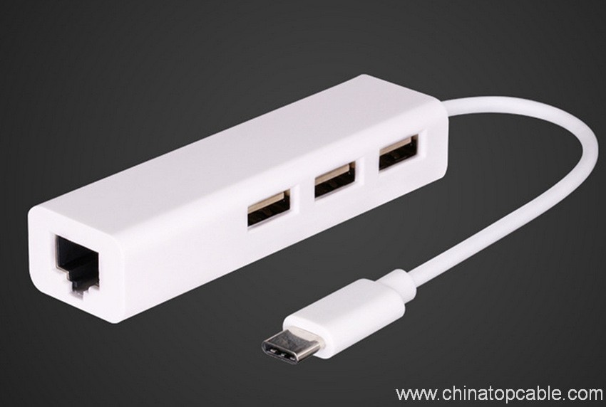 USB 3.1 Type C to 3 Ports USB 3.0 HUB RJ45 Ethernet Network LAN Port ...