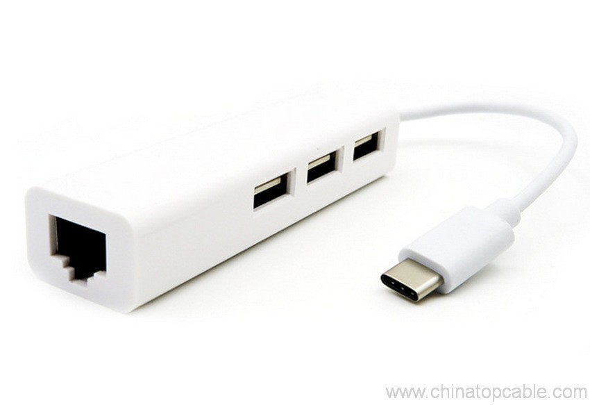 USB 3.1 Type C to 3 Ports USB 3.0 HUB RJ45 Ethernet Network LAN Port ...
