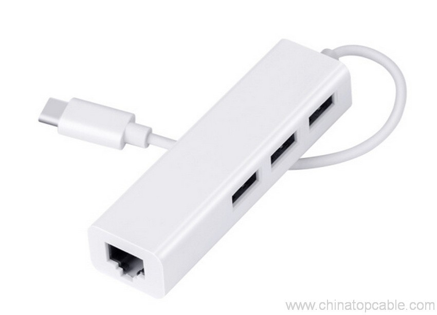 USB 3.1 Type C to 3 Ports USB 3.0 HUB RJ45 Ethernet Network LAN Port ...