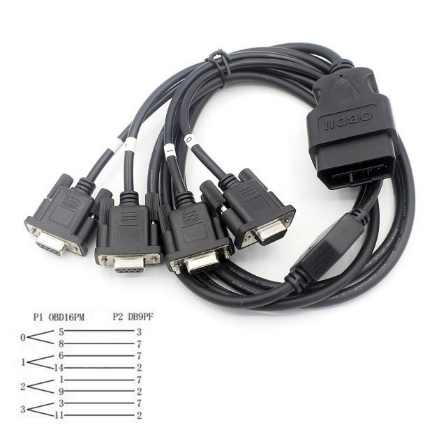DB9 4 Head to OBDII 16 Pin Adapter Connector Cable - For DB9 Diagnostic ...