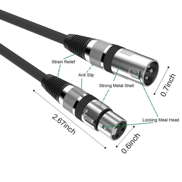 Retractable XLR Patch Cord, Spring XLR Male to XLR Female Balanced 3 ...