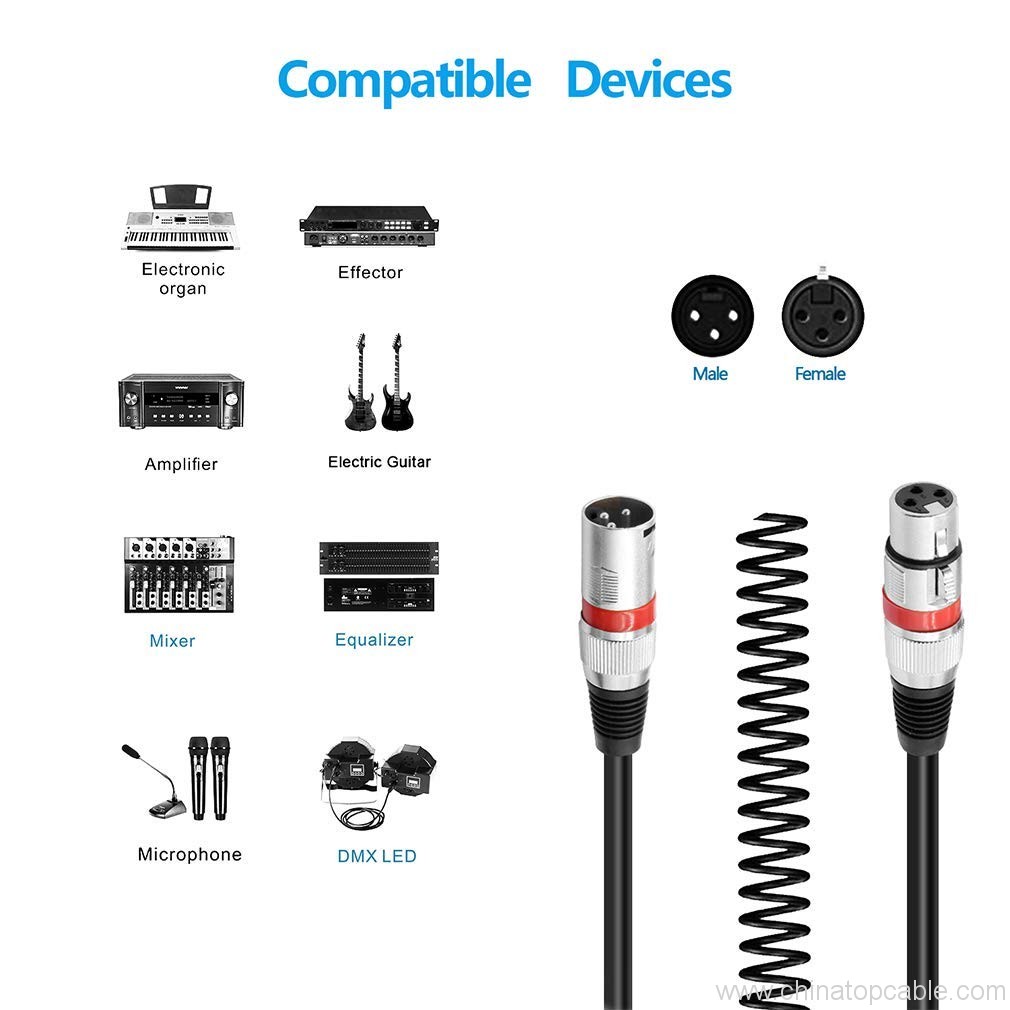 Retractable XLR Patch Cord, Spring XLR Male to XLR Female Balanced 3 ...